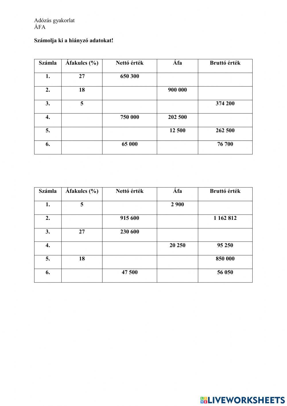 Áfa activity | Live Worksheets