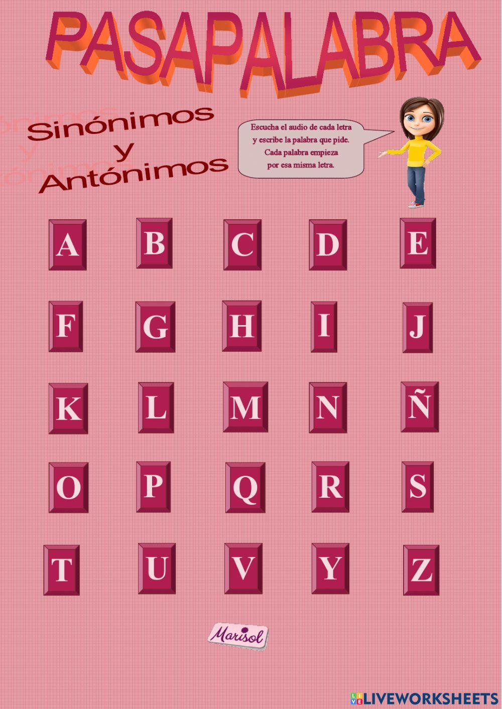 Pasapalabra Sinónimos y Antónimos interactive worksheet | Live Worksheets