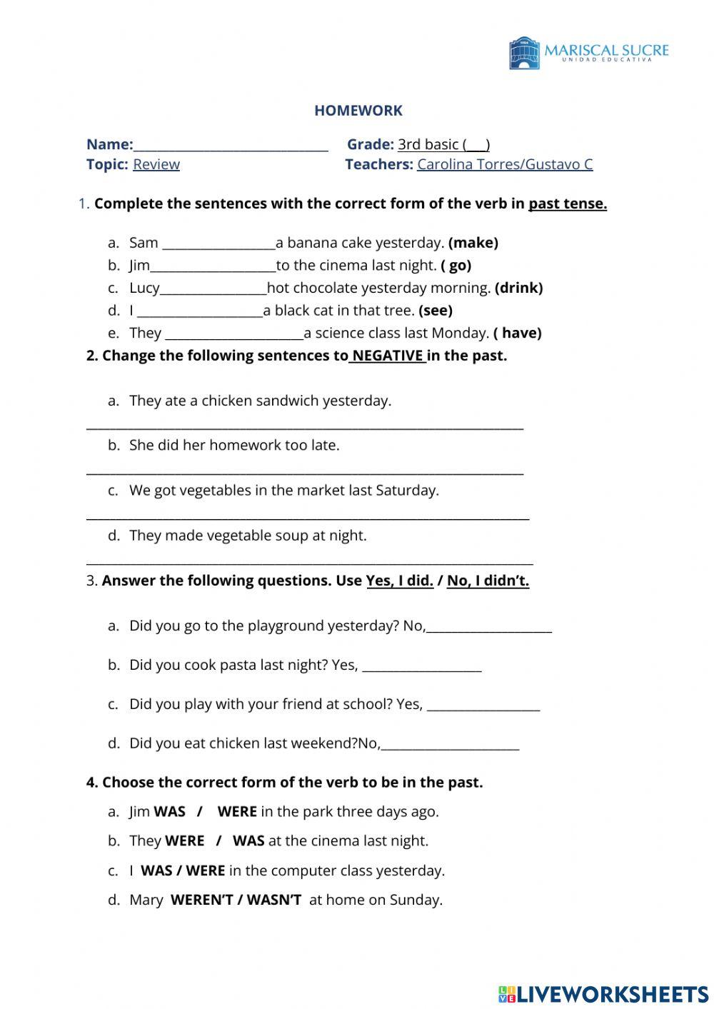 Review: past tense online exercise for | Live Worksheets