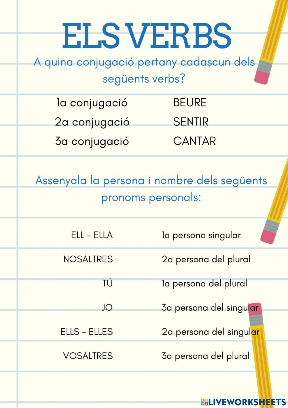 Els verbs Llengua catalana exercise | Live Worksheets