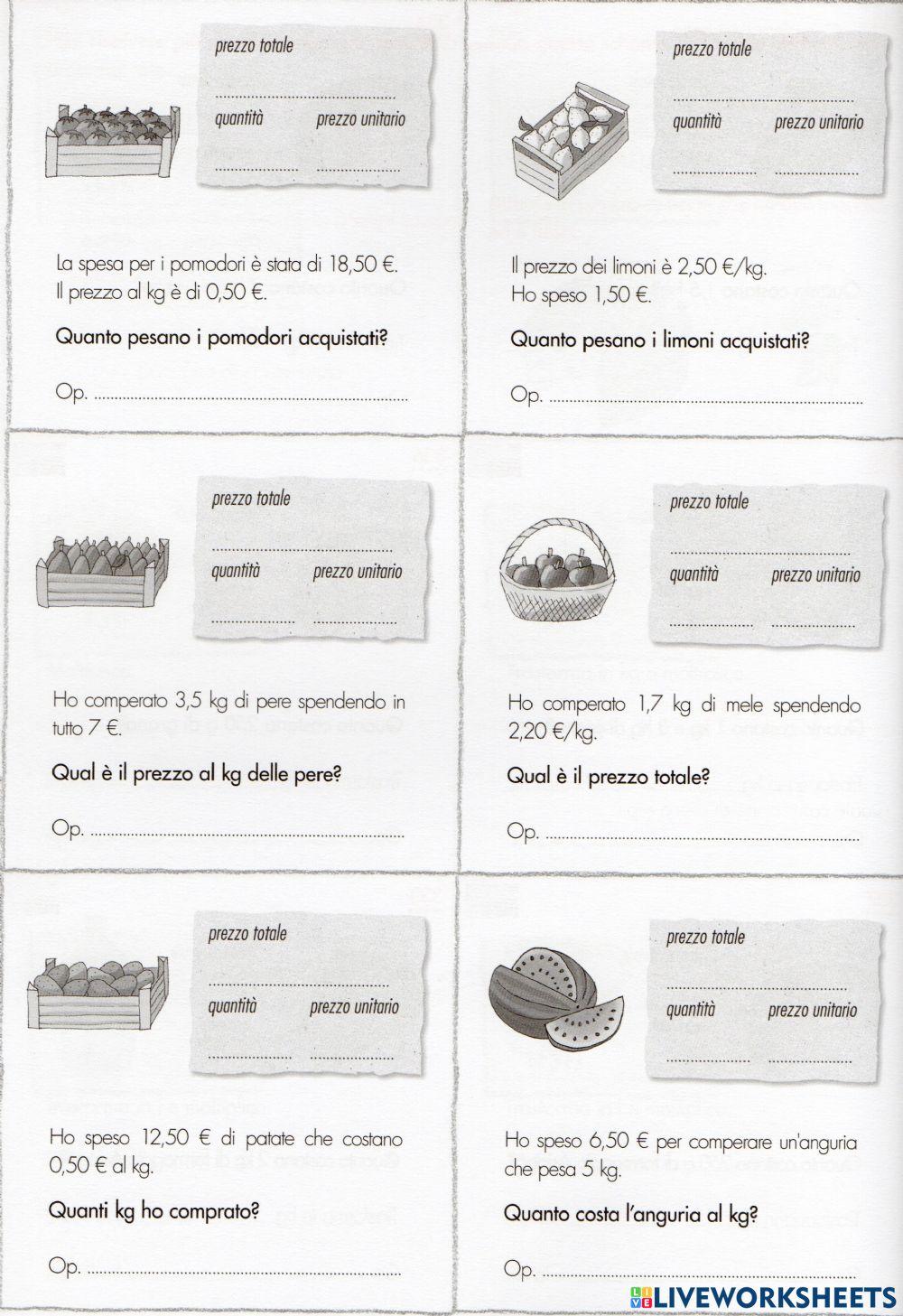 Prezzi 2 worksheet | Live Worksheets