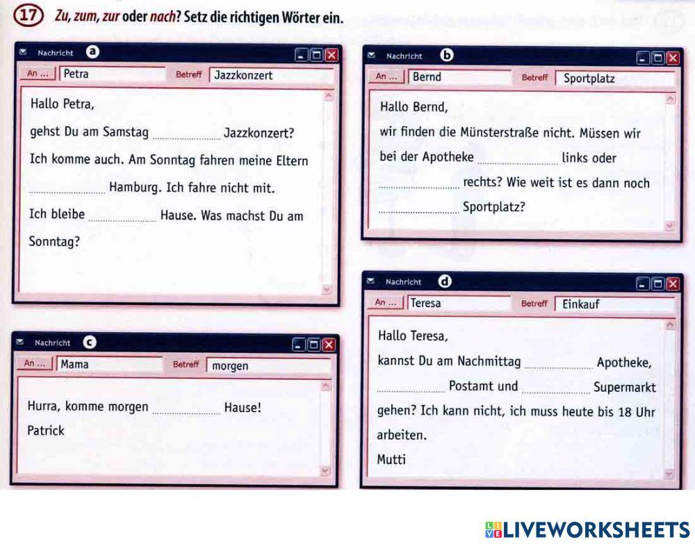 Zu-zur-zum-nach | Free Interactive Worksheets | 2272648