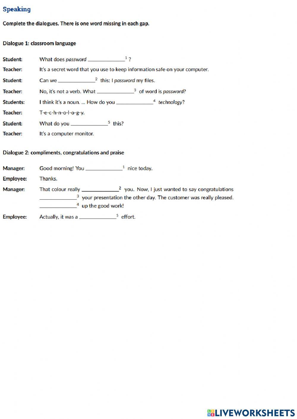 Review 5 free online exercise | Live Worksheets