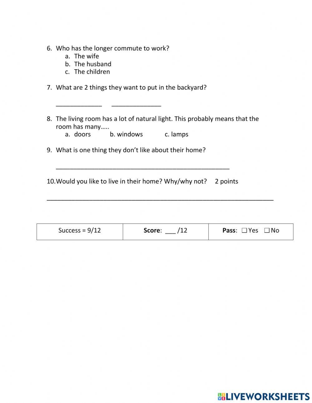 CLB 3-Housing-D… | Free Interactive Worksheets | 2272887
