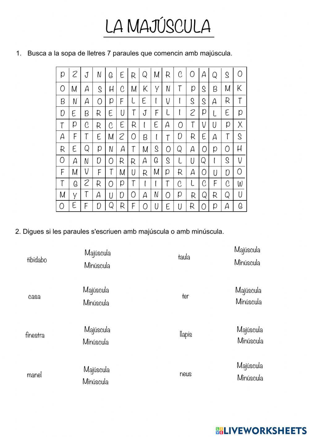 La majúscula | Free Interactive Worksheets | 2273045