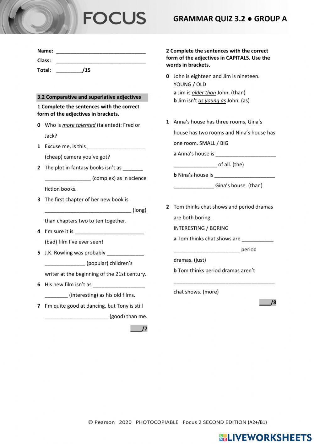 Focus 2 Unit 3.2 | Free Interactive Worksheets | 6924906