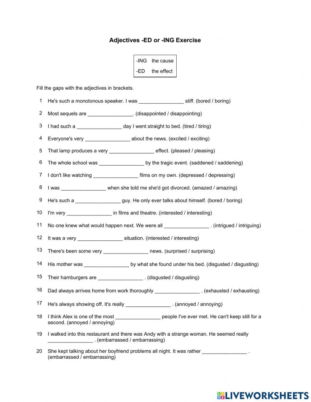 Ed- Ing adjecti… | Free Interactive Worksheets | 2273276