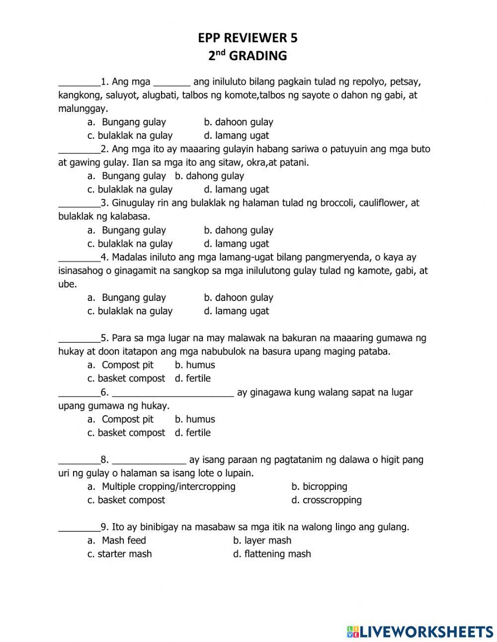 EPP 5 Reviewer online exercise for | Live Worksheets