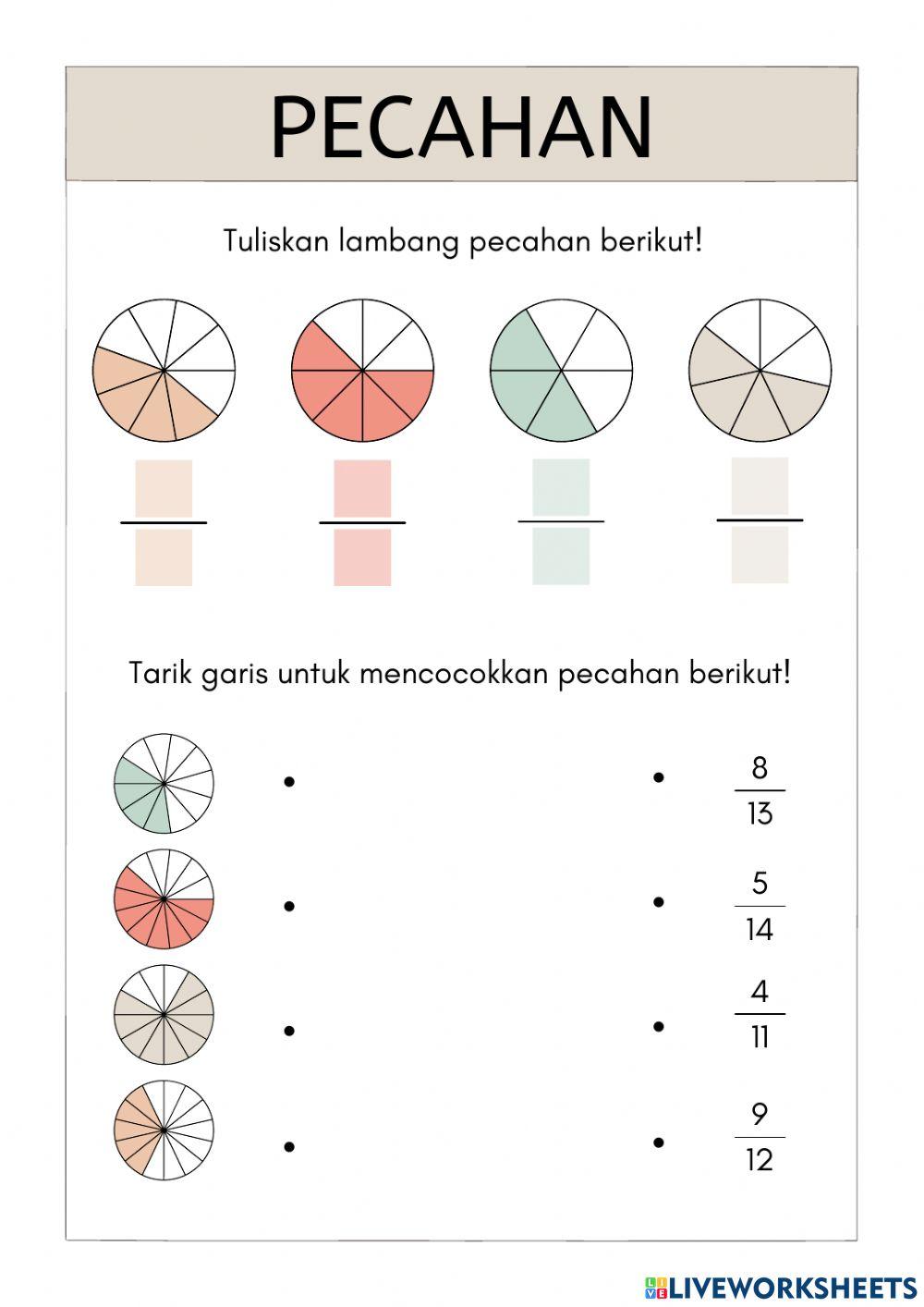 Pecahan online exercise for Kelas 4 | Live Worksheets