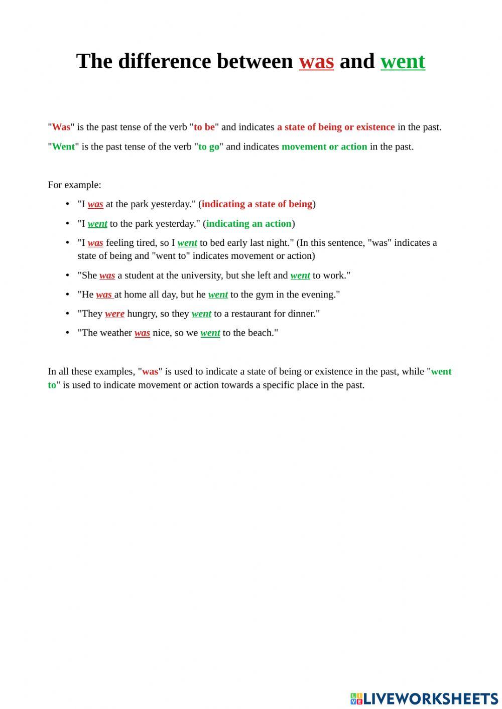 2274464 | The difference between WAS & WENT | KatinhaT