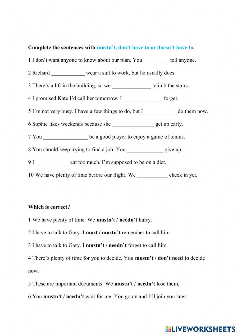 Modal verbs2 worksheet | Live Worksheets