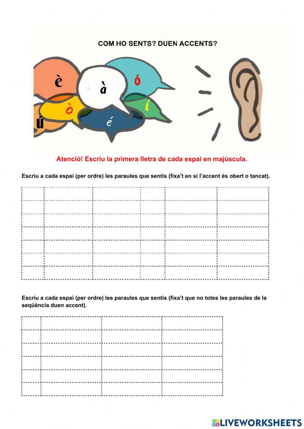 Accent amb àudios worksheet | Live Worksheets
