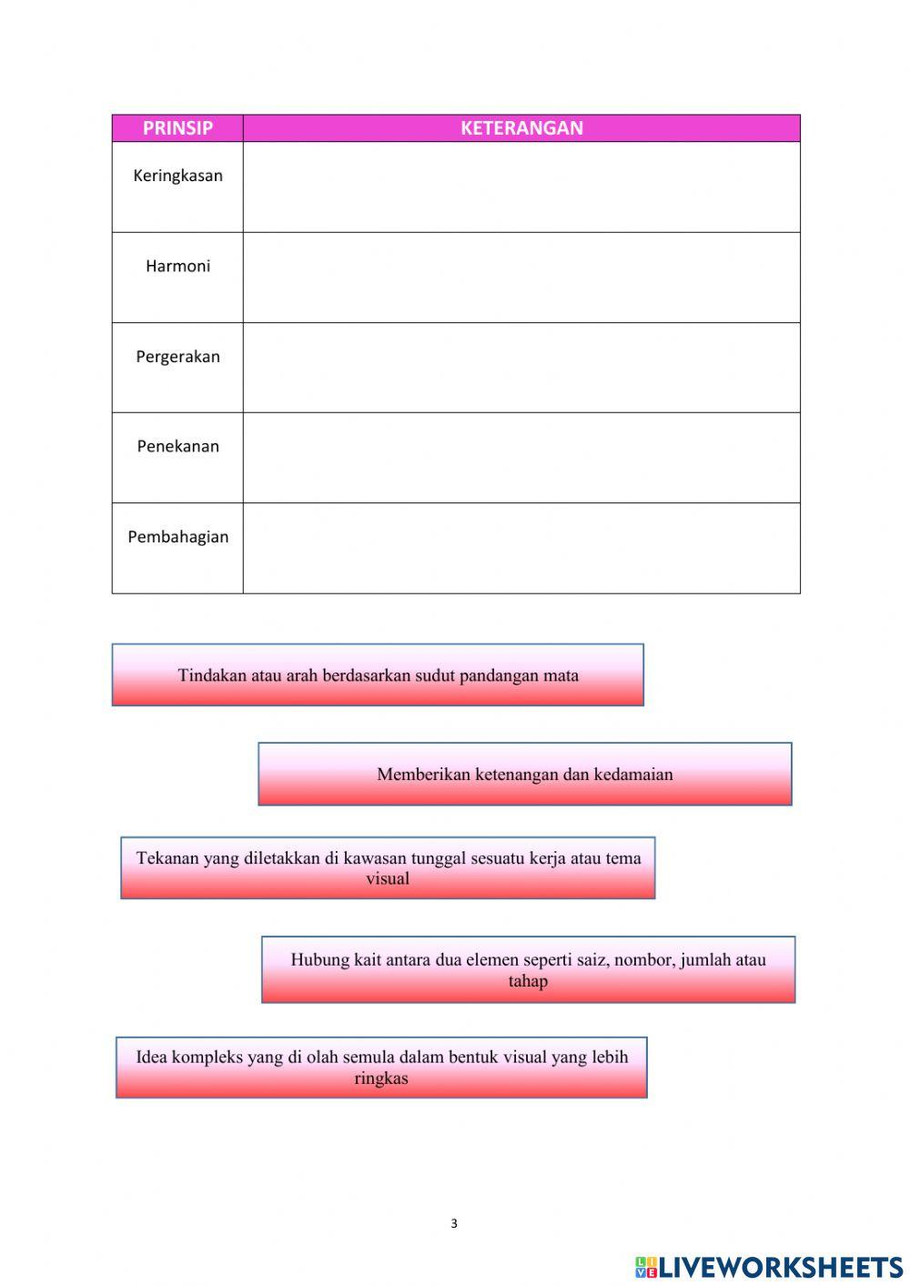 2.5.5 elemen dan prinsip reka cipta worksheet | Live Worksheets