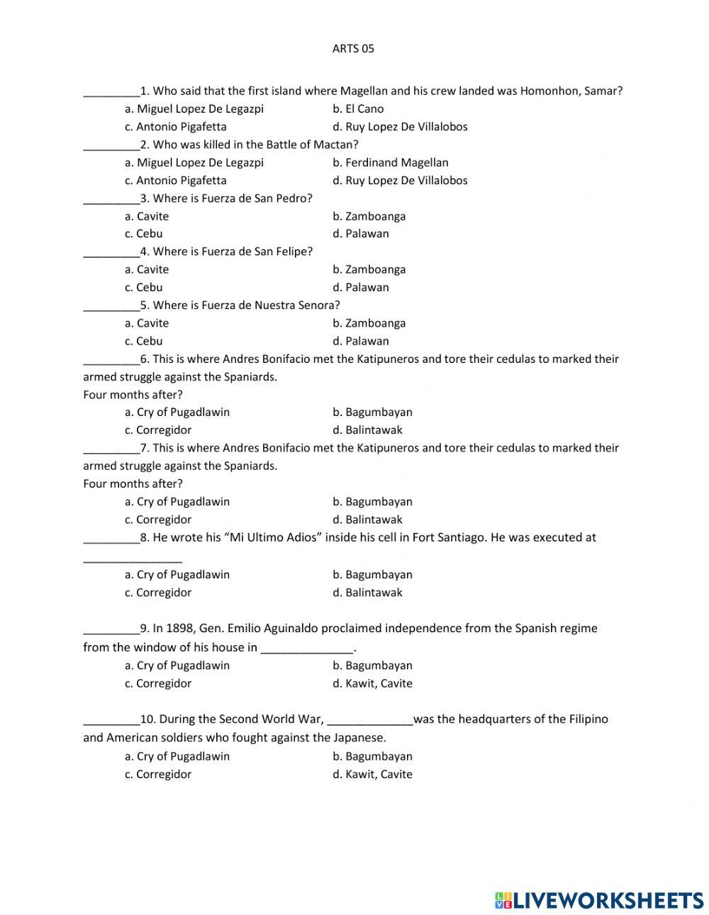 ARTS 05 online exercise for | Live Worksheets