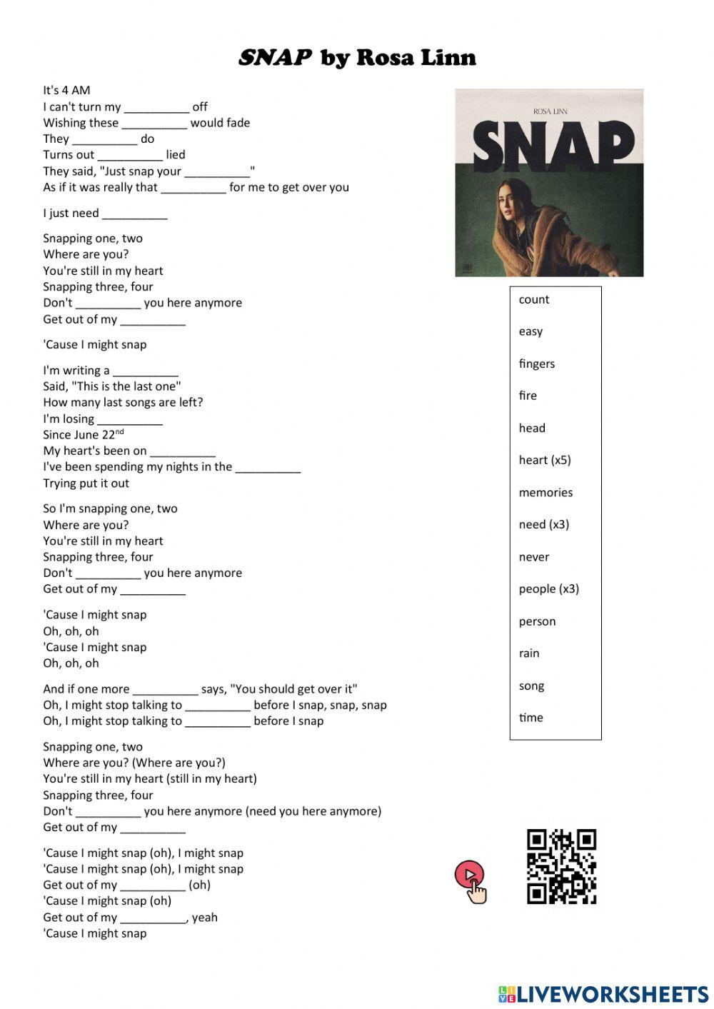 Song: -Snap- by… | Free Interactive Worksheets | 2275443