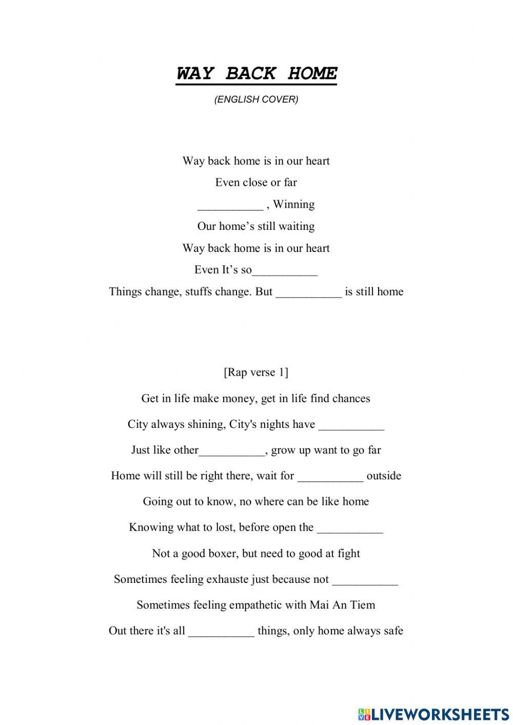 WAY BACK HOME (đi về nhà - Đen) worksheet | Live Worksheets