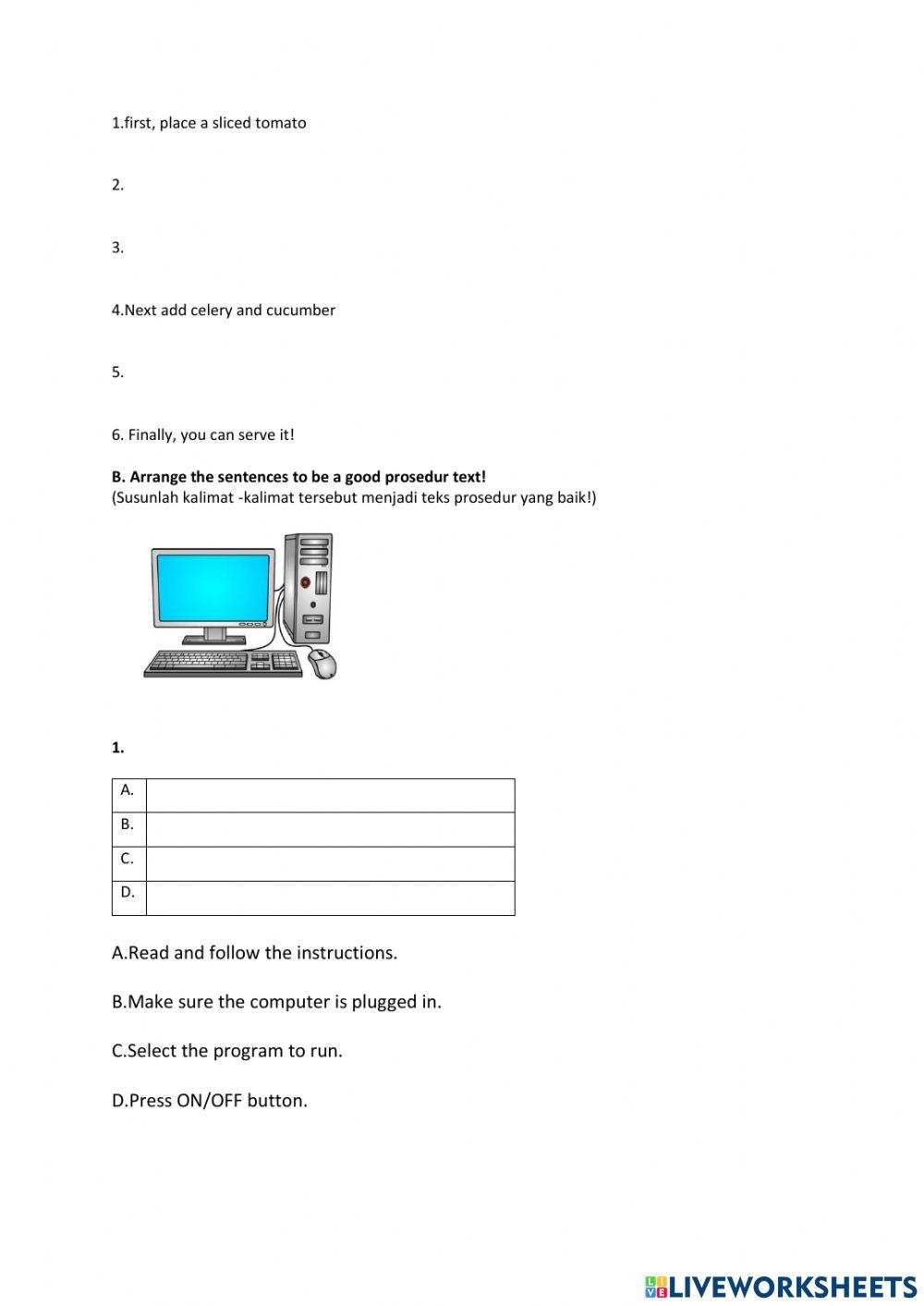 GAMES PROCEDUR TEXT worksheet | Live Worksheets