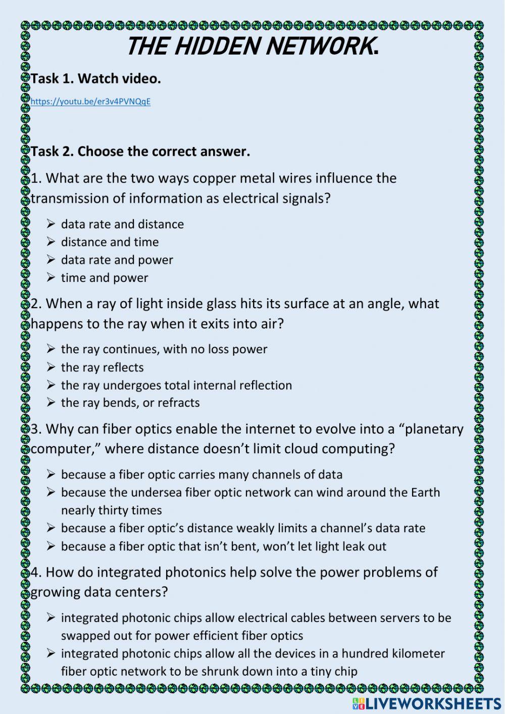 The hidden network. worksheet | Live Worksheets