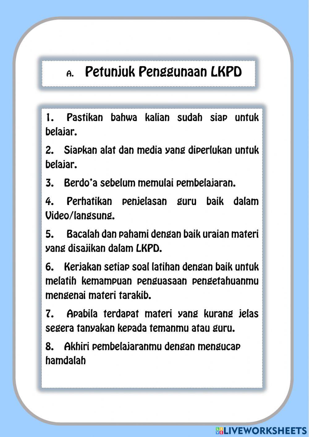 E-LKPD 1 online worksheet for VII/A | Live Worksheets