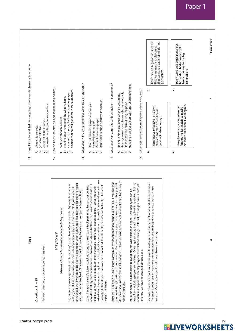 B1 CAMBRIDGE TE… | Free Interactive Worksheets | 6925787