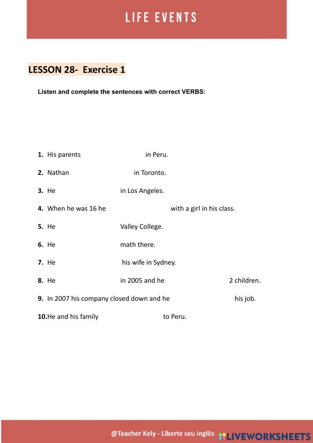 LESSON28-Exercise1 worksheet | Live Worksheets