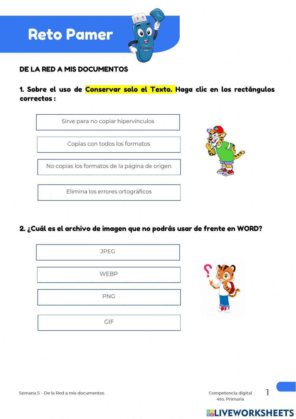DE LA RED A MIS DOCUMENTOS SEMANA 5 4 PRIMARIA online exercise for | Live Worksheets
