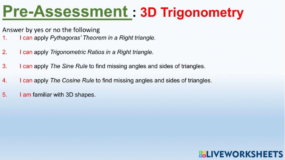 3D shapes and Trigo worksheet | Live Worksheets