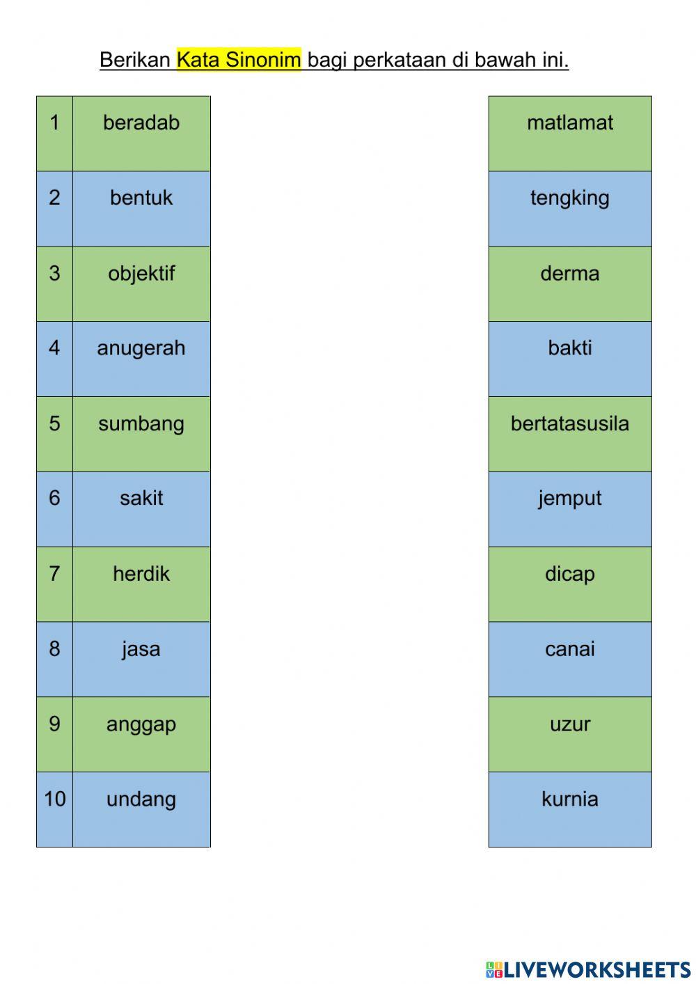 Sinonim online pdf activity for 5 | Live Worksheets