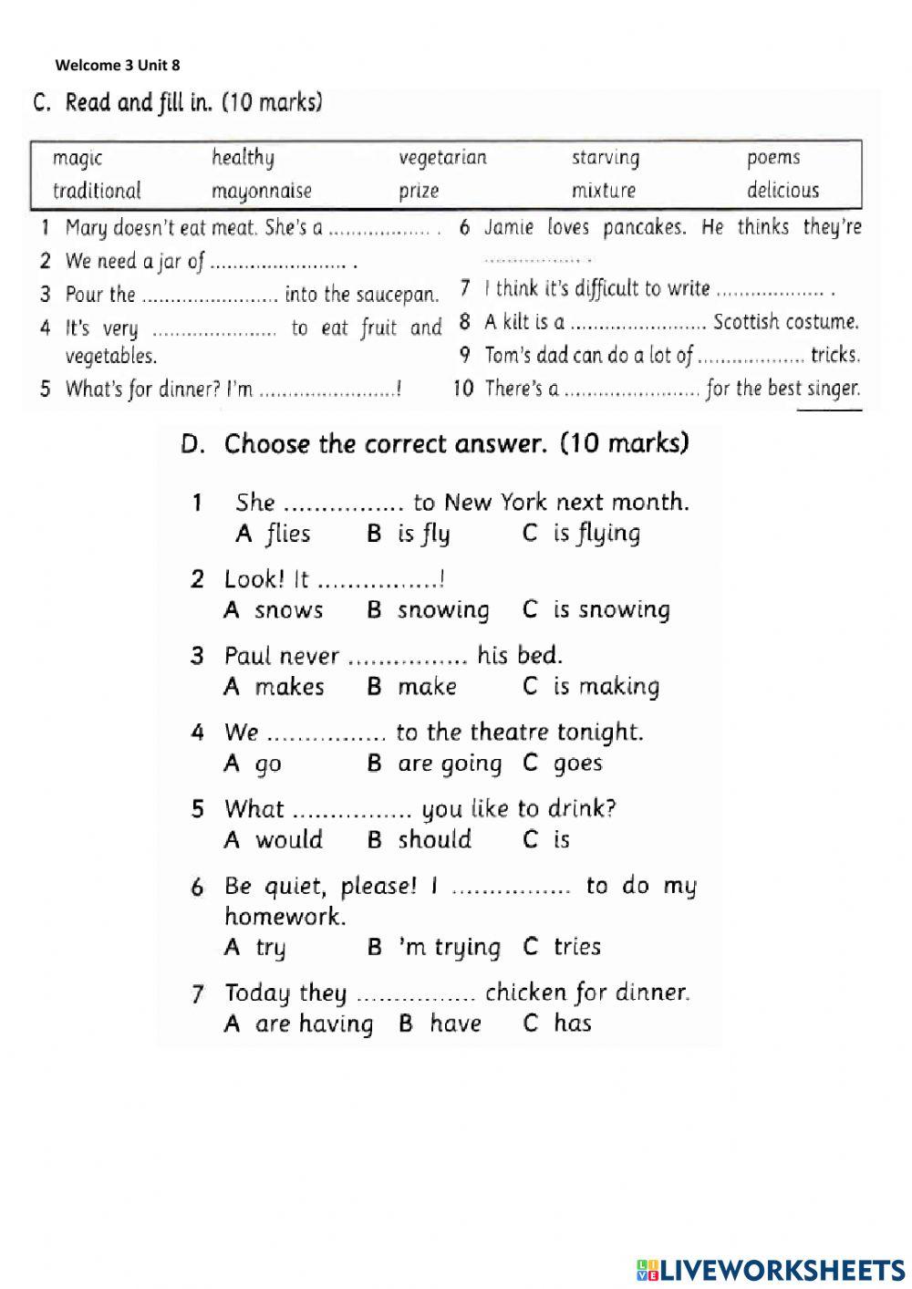 Welcome 3 Unit 8 | Free Interactive Worksheets | 2280880