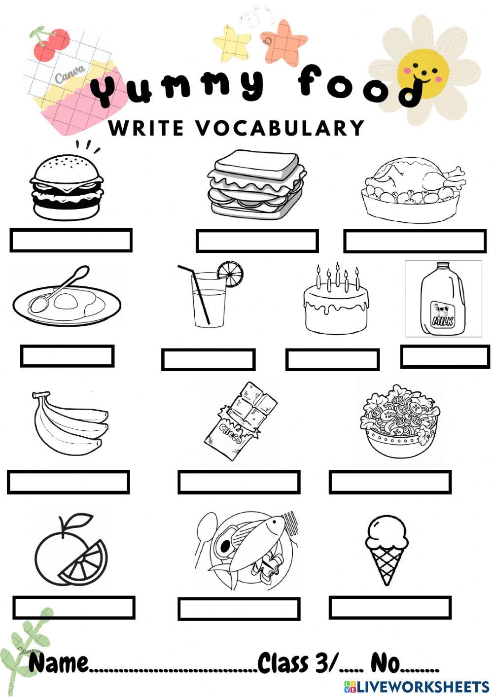 Yummy food 2277229 | อักษราภัค แพะคำ | Live Worksheets