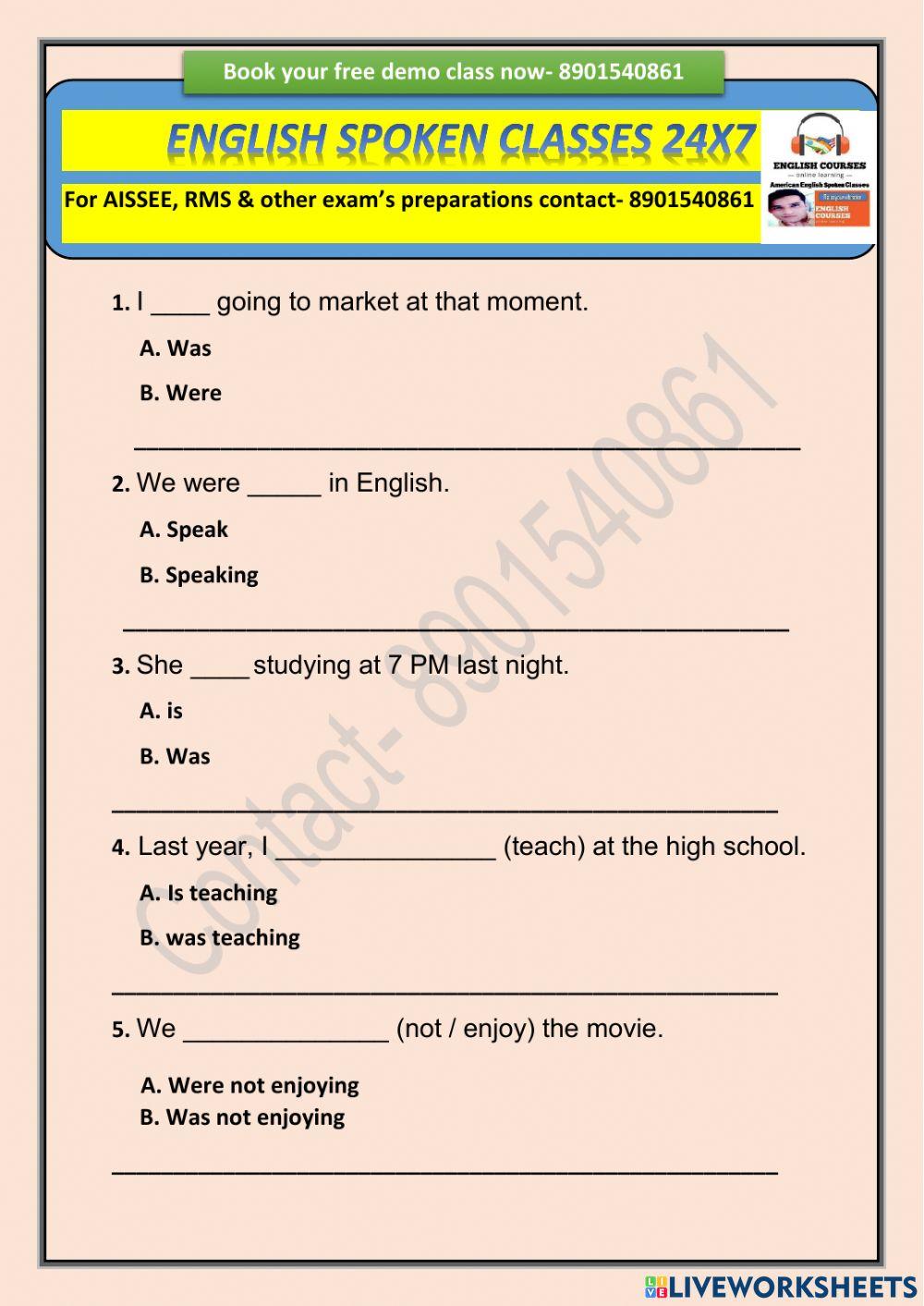 Past continuous tense online worksheet for Intermediate | Live Worksheets