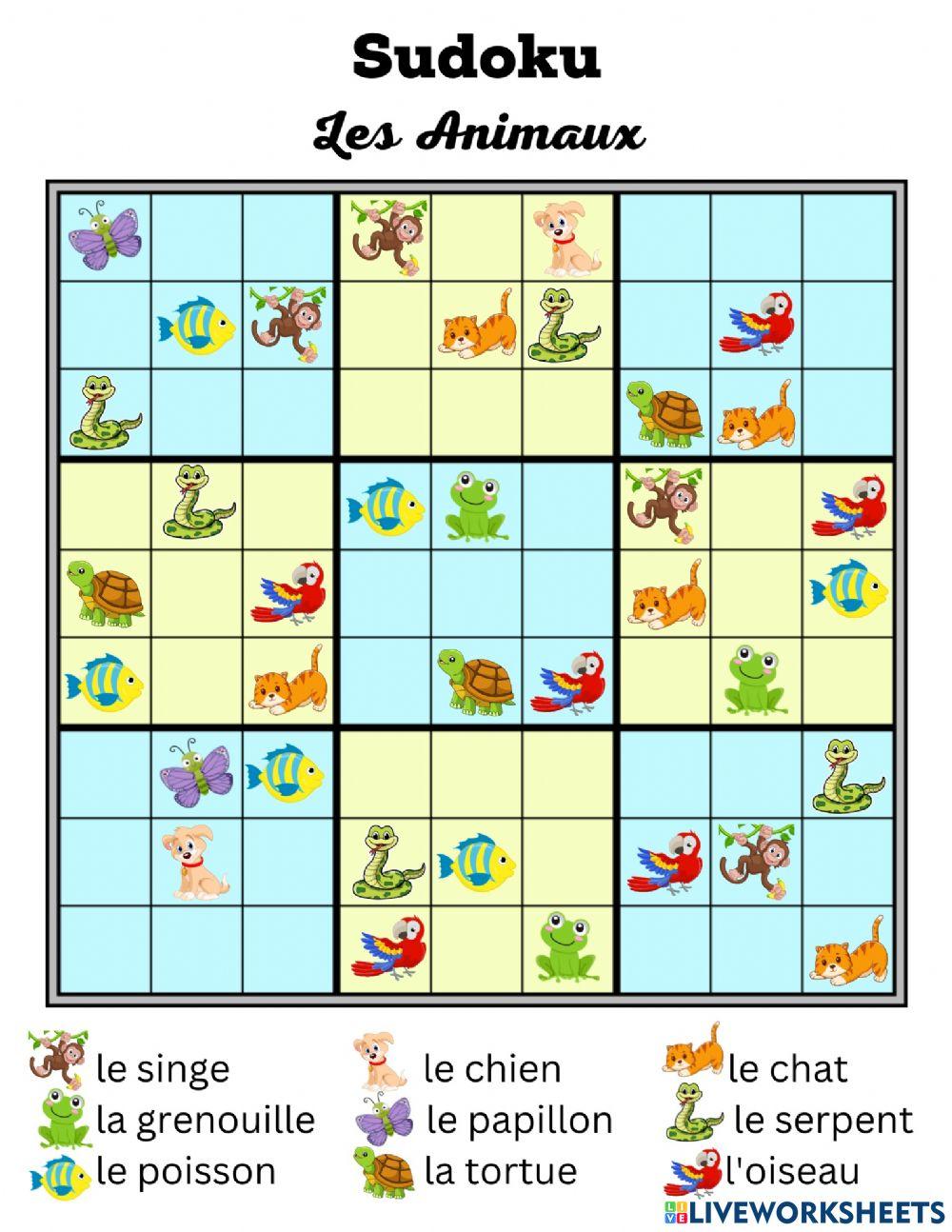 Les Animaux Sudoku worksheet | Live Worksheets