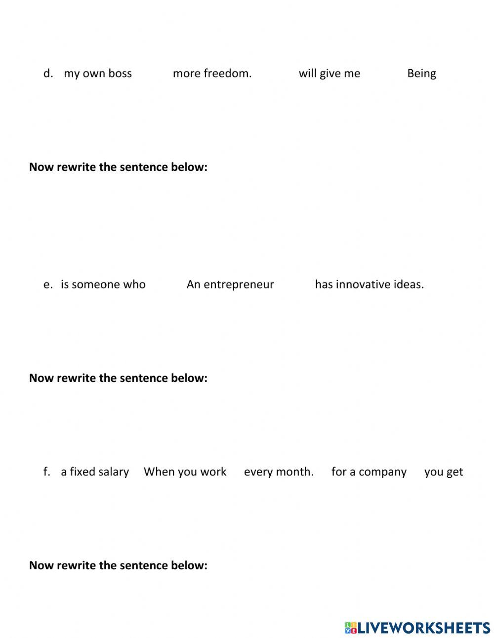 Writing Support: Entrepreneurs worksheet | Live Worksheets