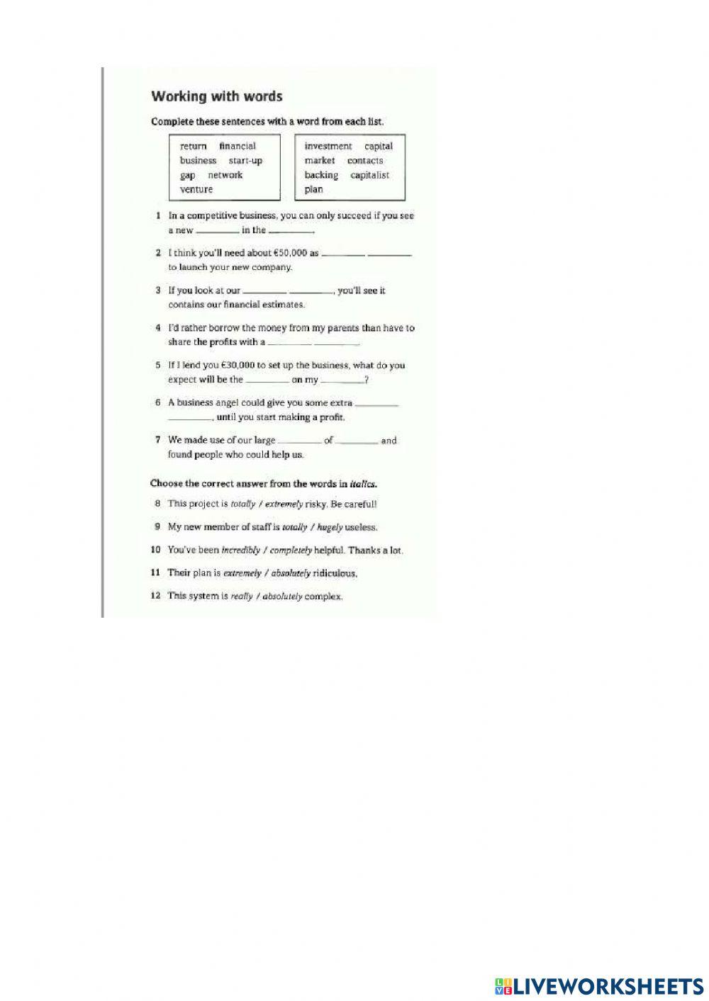 Business gr revision worksheet | Live Worksheets