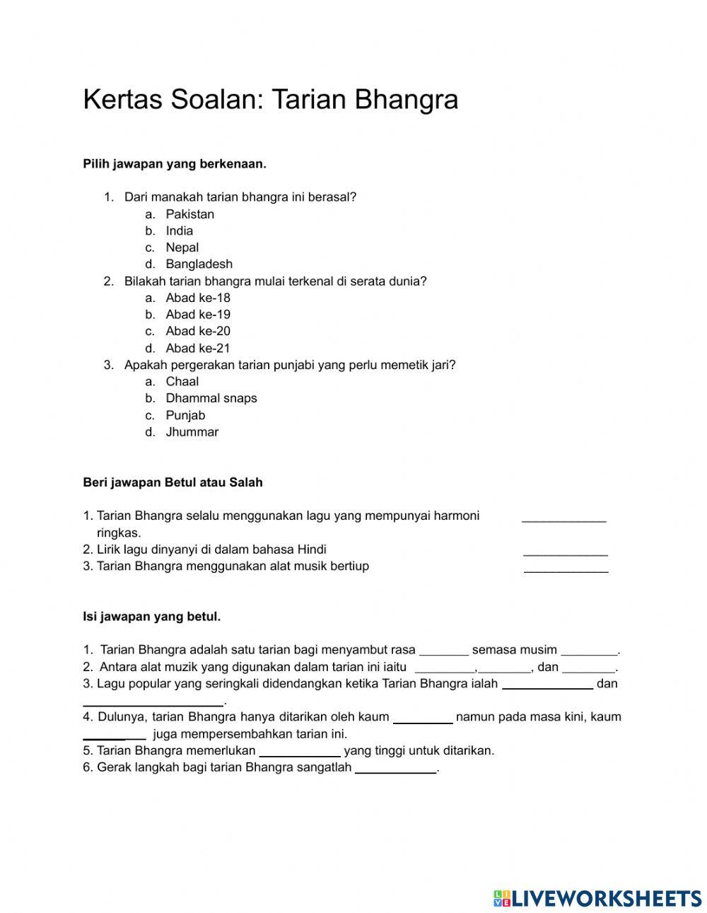 Tarian Bhangra online exercise for | Live Worksheets