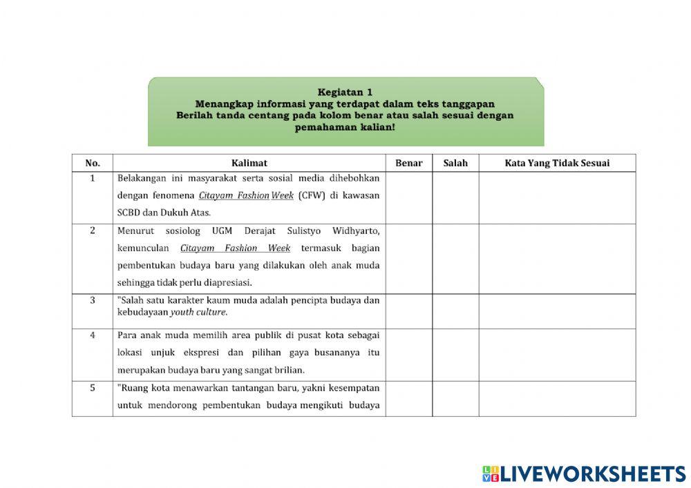 Teks tanggapan | Free Interactive Worksheets | 2278456