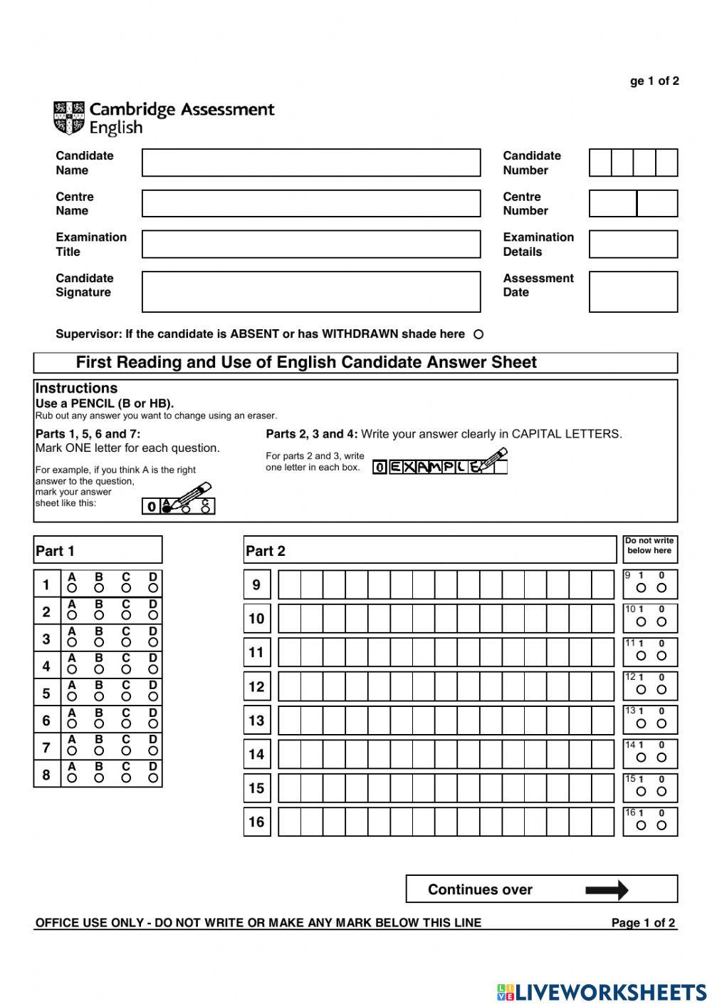 FCE R+UoE Sampl… | ESL Worksheets | 5377070