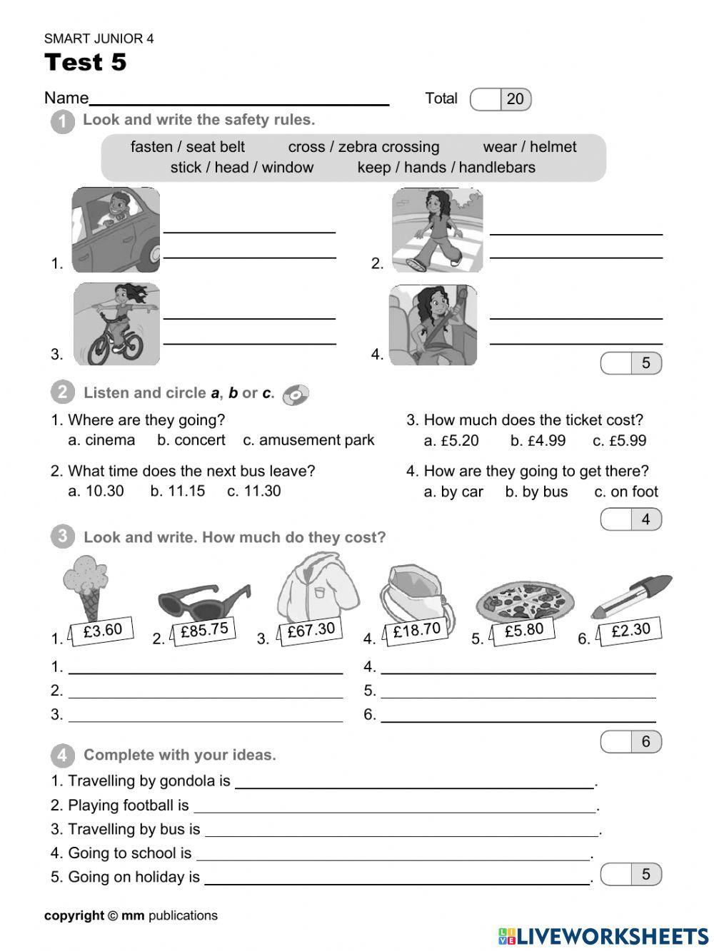 SMART junior 4 test 5 online exercise for | Live Worksheets