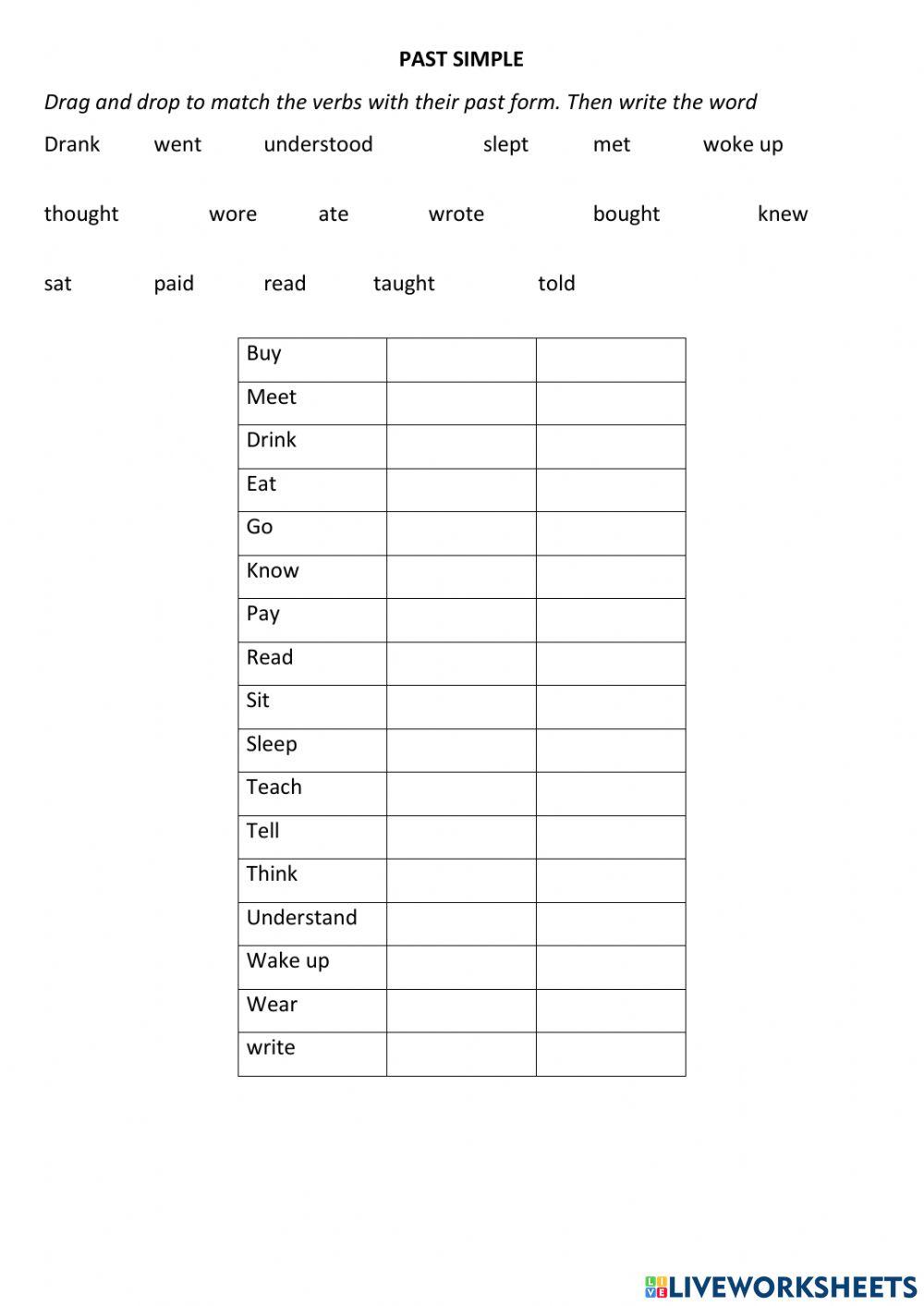 Past simple lis… | Free Interactive Worksheets | 2256846