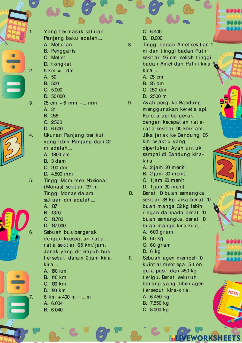 Panjang dan Berat worksheet | Live Worksheets