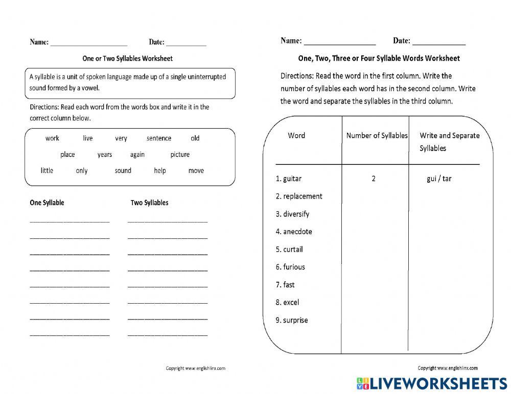 2887317 | Syllable Worksheet | SS English Academy_Test