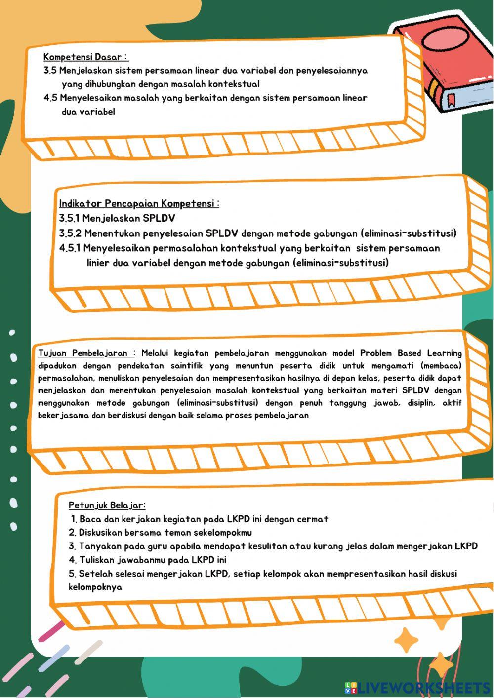 Spldv interactive worksheet for 8 | Live Worksheets