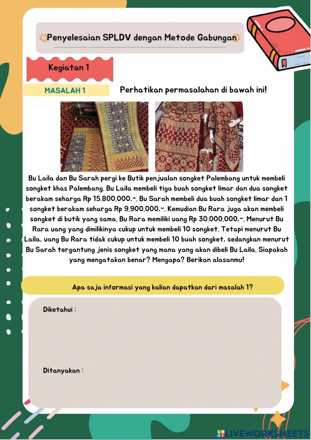 Spldv interactive worksheet for 8 | Live Worksheets