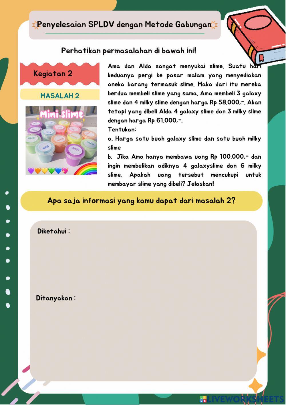 Spldv interactive worksheet for 8 | Live Worksheets