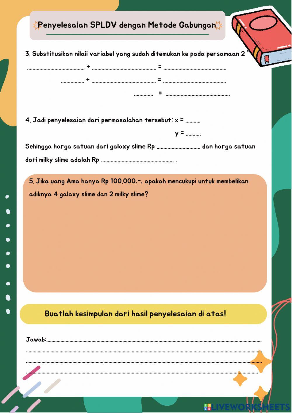 Spldv interactive worksheet for 8 | Live Worksheets