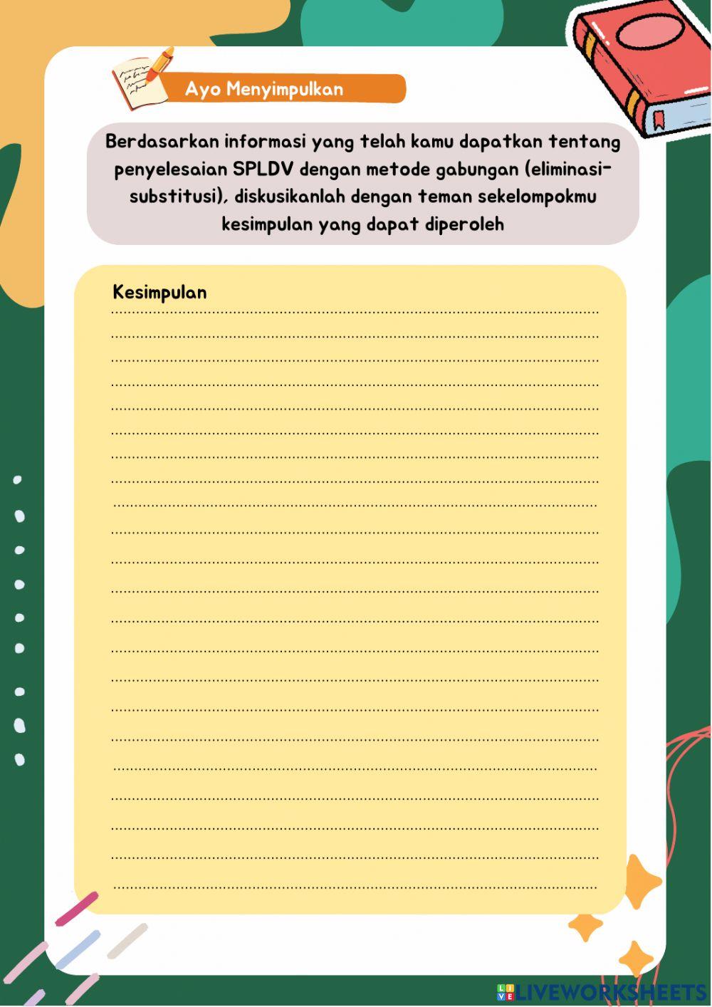 Spldv interactive worksheet for 8 | Live Worksheets