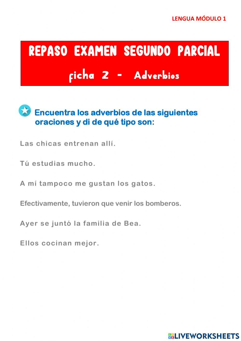 Lengua 1 ficha 2 adverbios worksheet | Live Worksheets