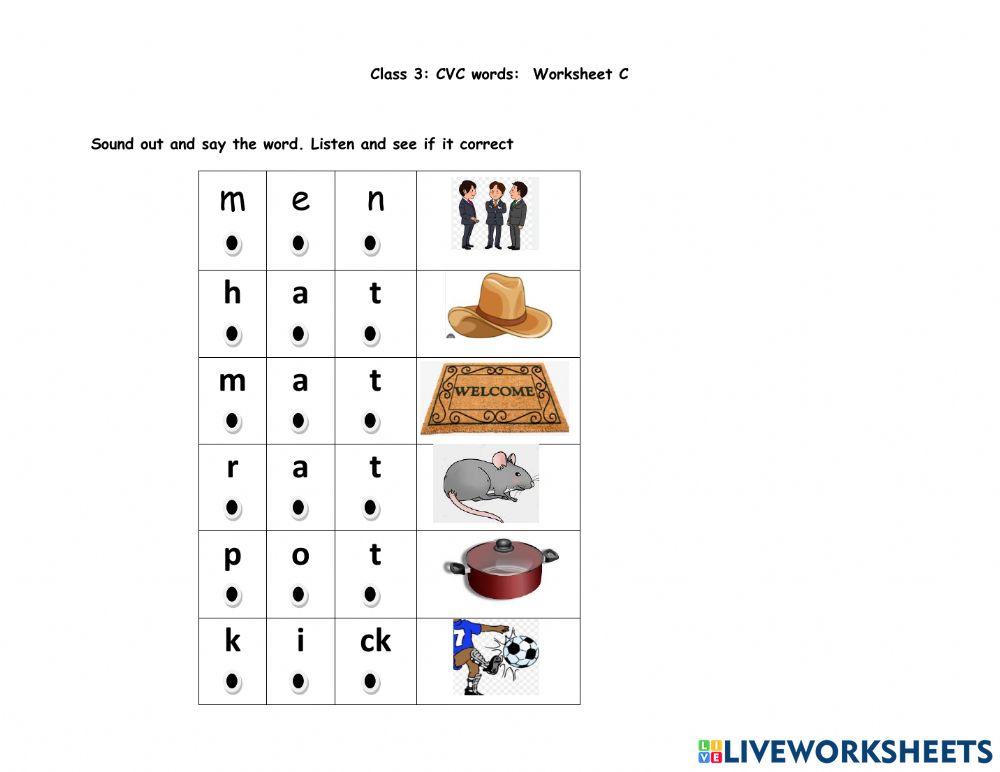 Class 3-CVC words-Worksheet-C worksheet | Live Worksheets