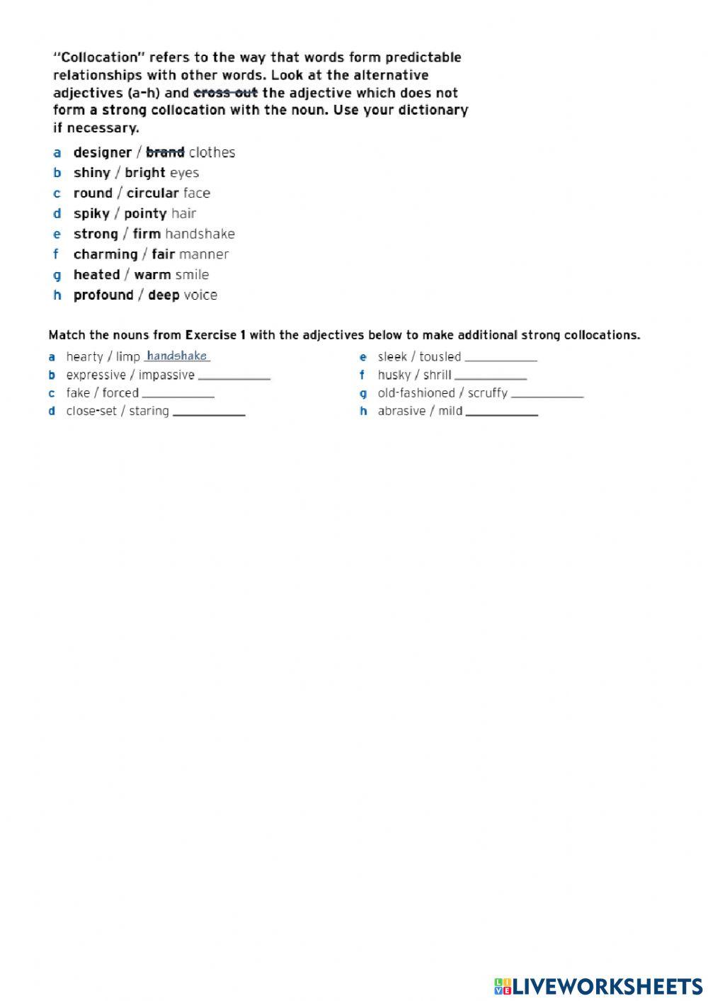 Collocations for describing people’s appearance worksheet | Live Worksheets