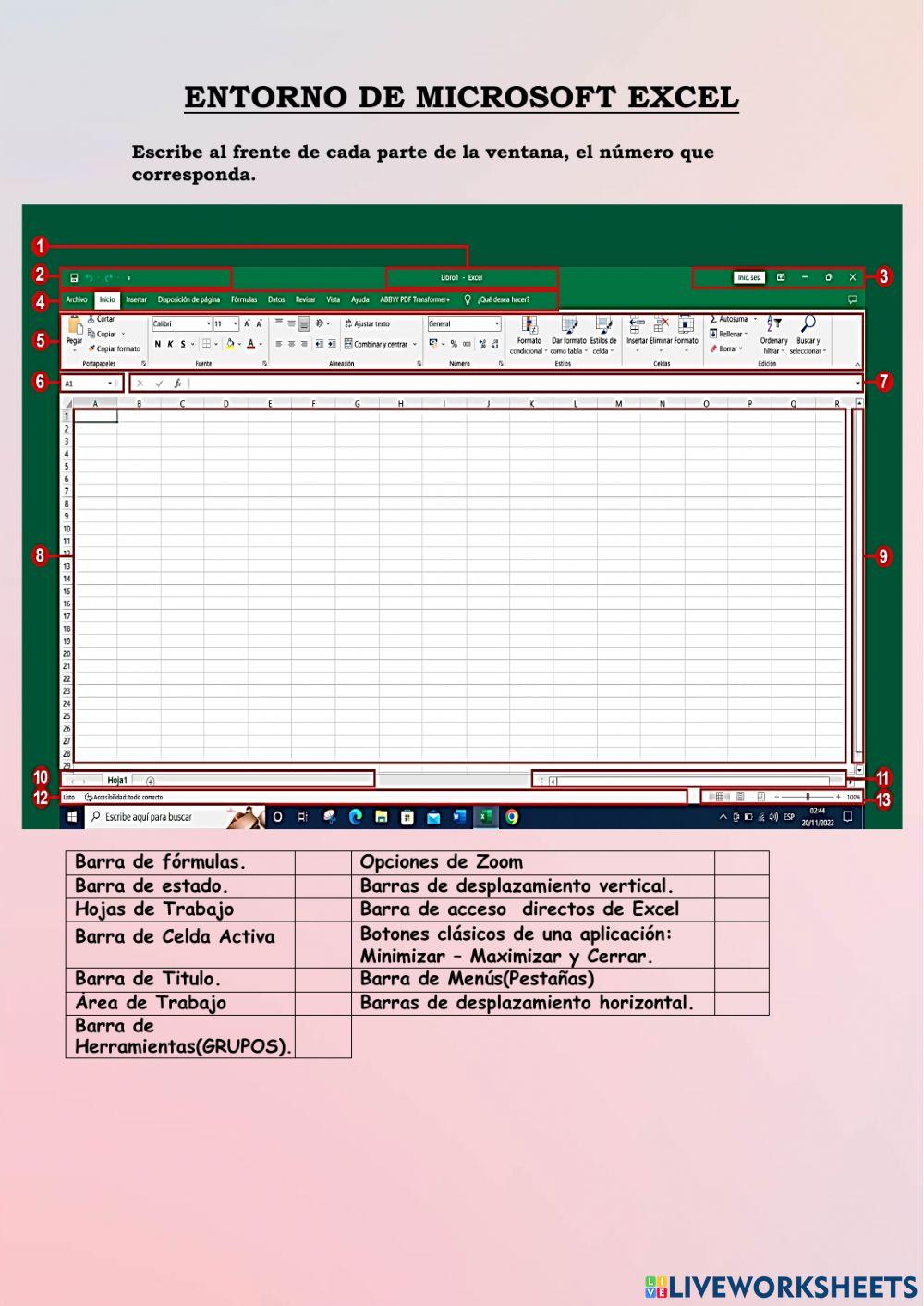Entorno de Excel 2257517 | azritrct | Live Worksheets